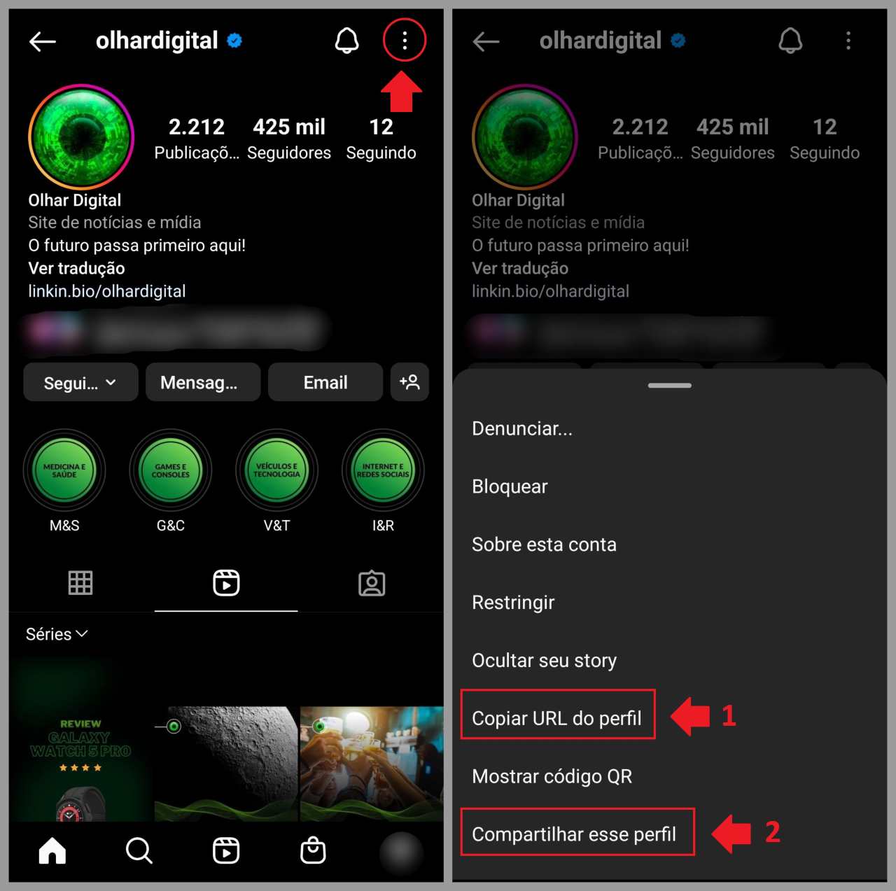 Como compartilhar foto, stories, reels e perfil no Instagram