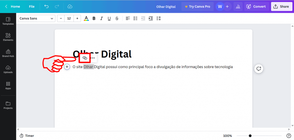Como inserir links no Canva - Olhar Digital