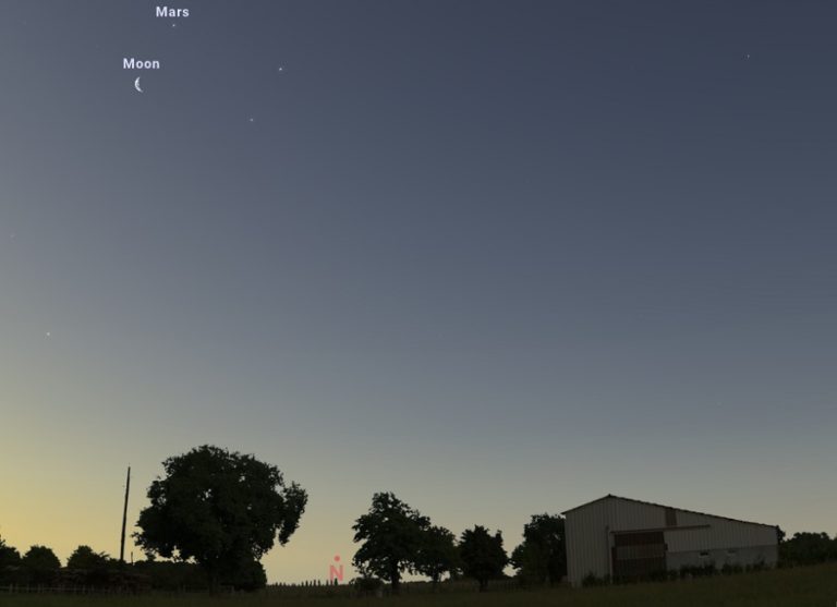 Céu desta terça-feira (25) traz conjunção entre a Lua e Marte