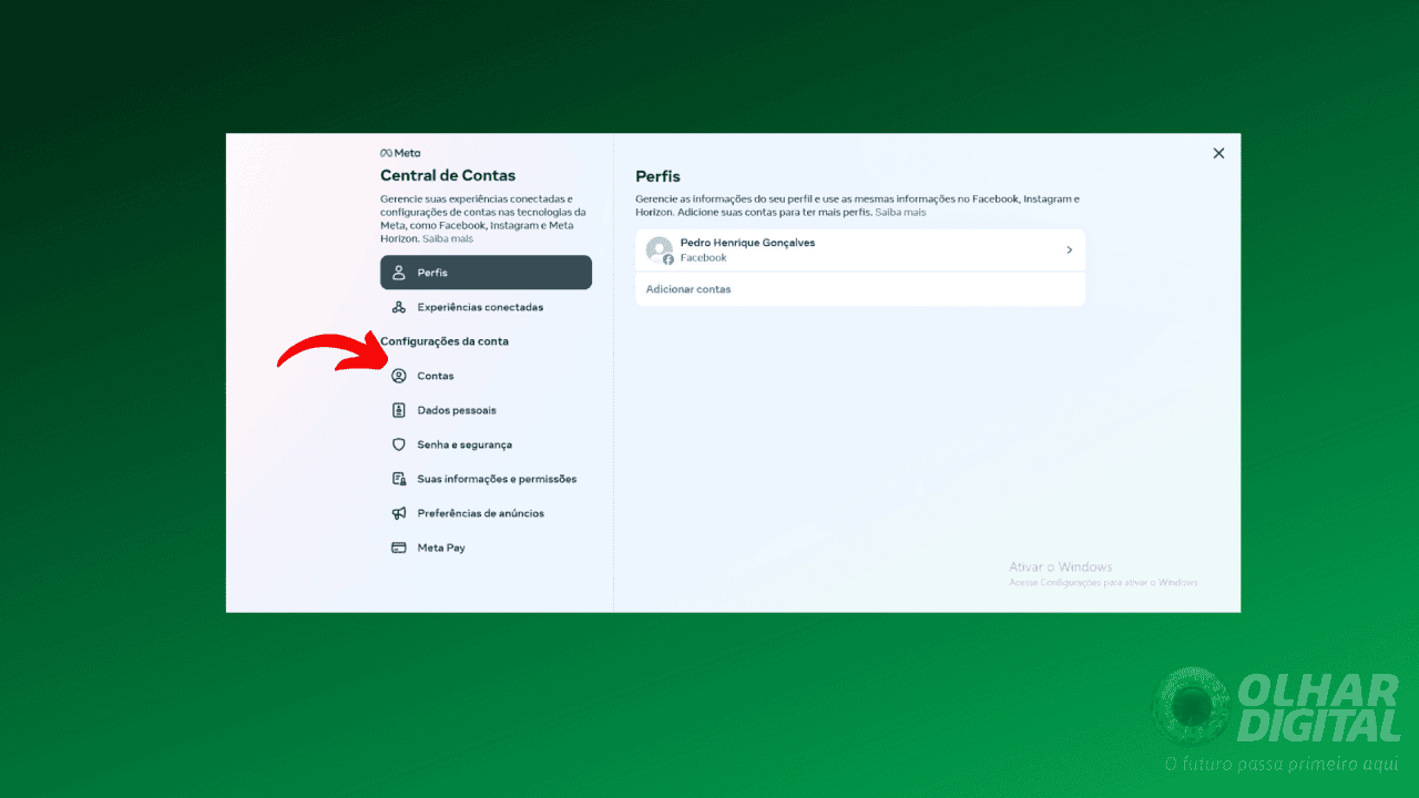 Como remover uma conta na Central de Contas da Meta pelo PC ou celular