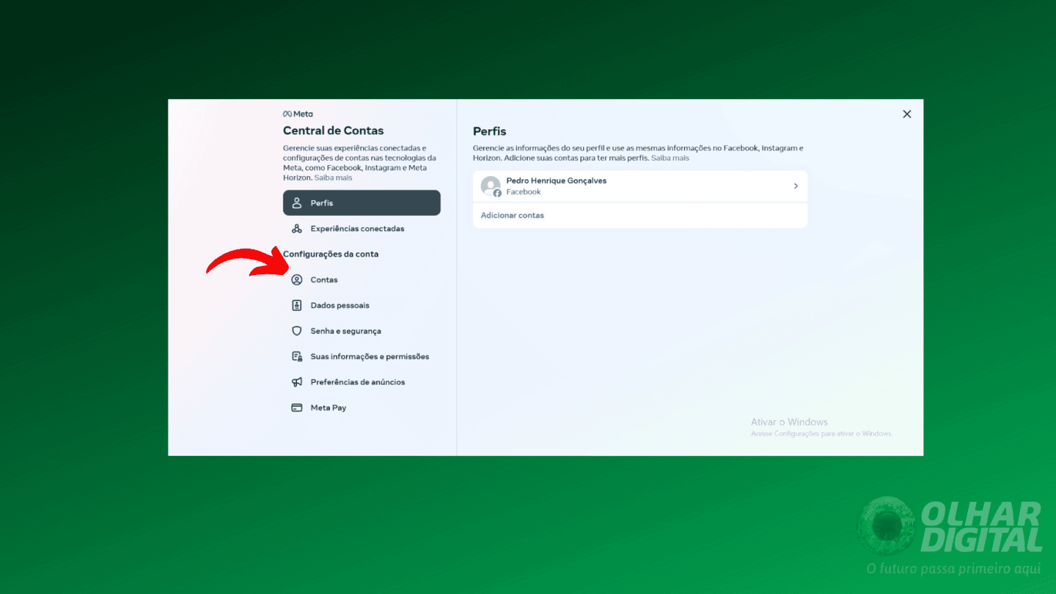 Como remover uma conta na Central de Contas da Meta pelo PC ou celular