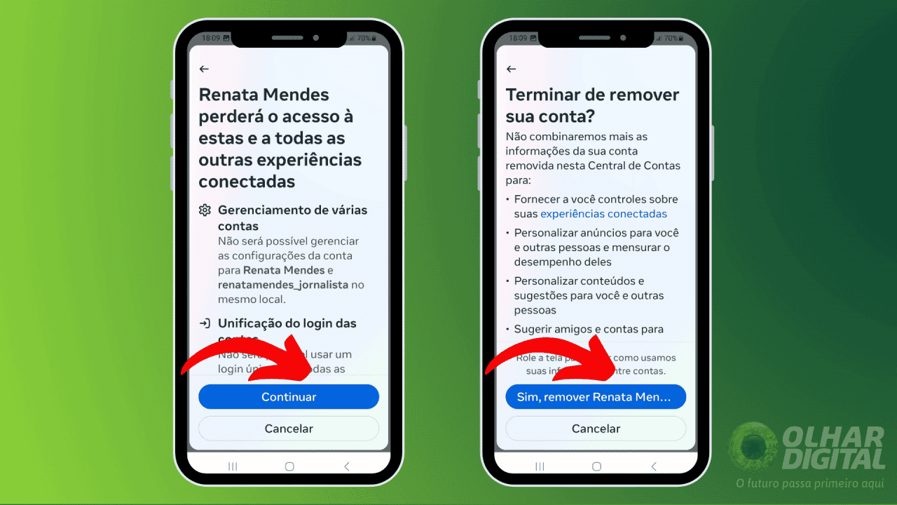 Como remover uma conta na Central de Contas da Meta pelo PC ou celular