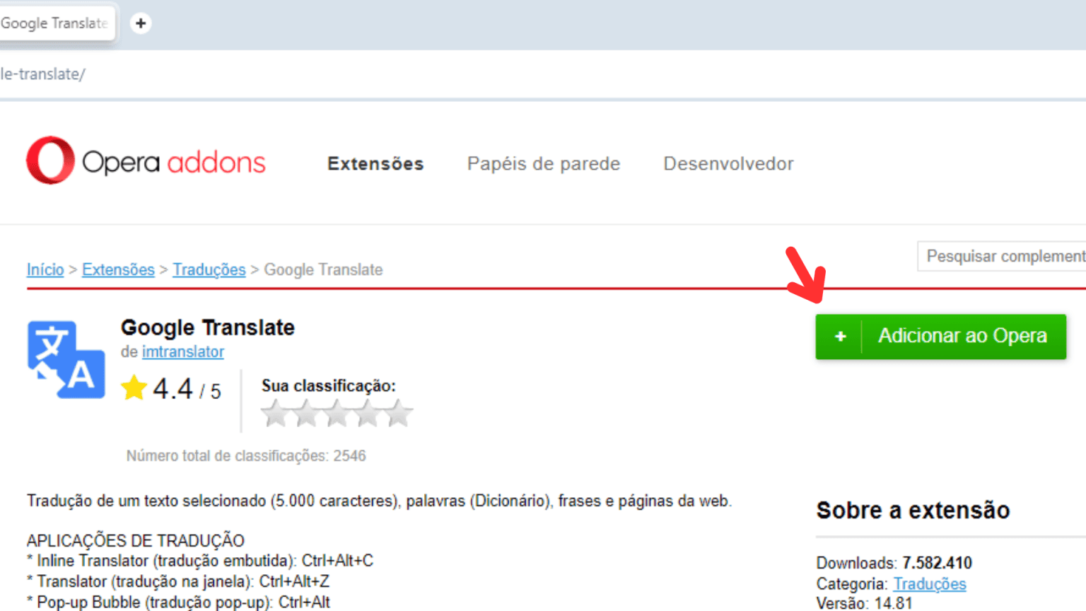 Como traduzir uma página no Opera?