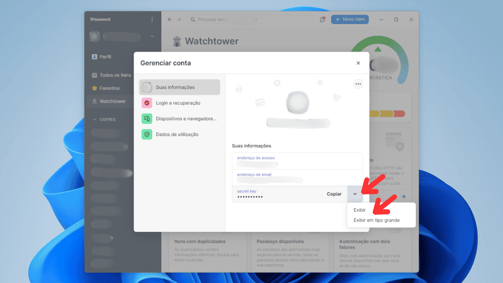 Como recuperar Secret Key no 1Password