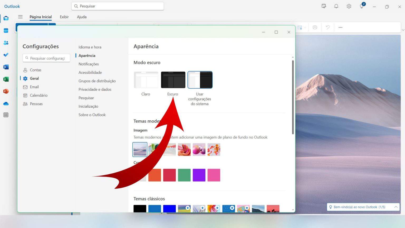 Outlook: como alterar o tema da plataforma para modo escuro