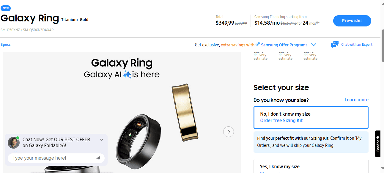 Como escolher o tamanho do Galaxy Ring da Samsung