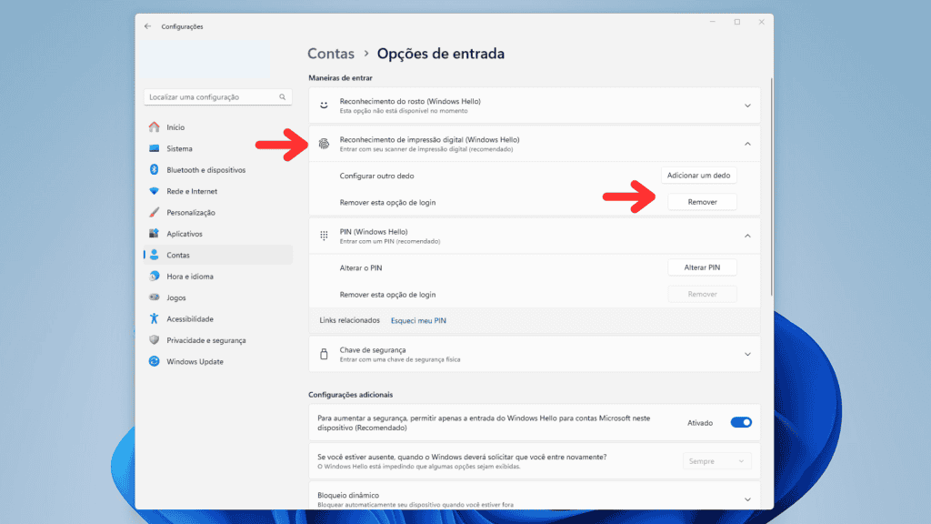 Como desativar o Windows Hello no Windows 11?