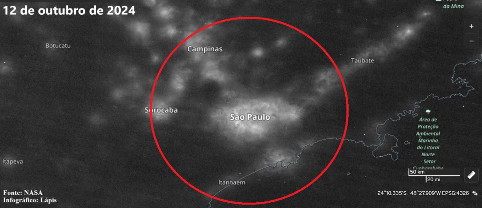 Satélite da NASA mostra antes e depois do apagão em São Paulo