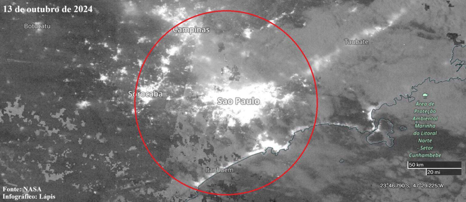 Satélite da NASA mostra antes e depois do apagão em São Paulo