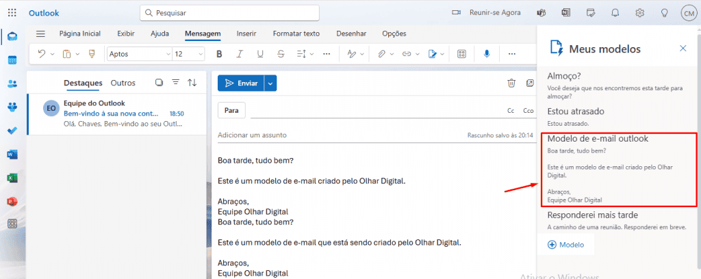Como criar e usar modelo de e-mail no Outlook - Olhar Digital
