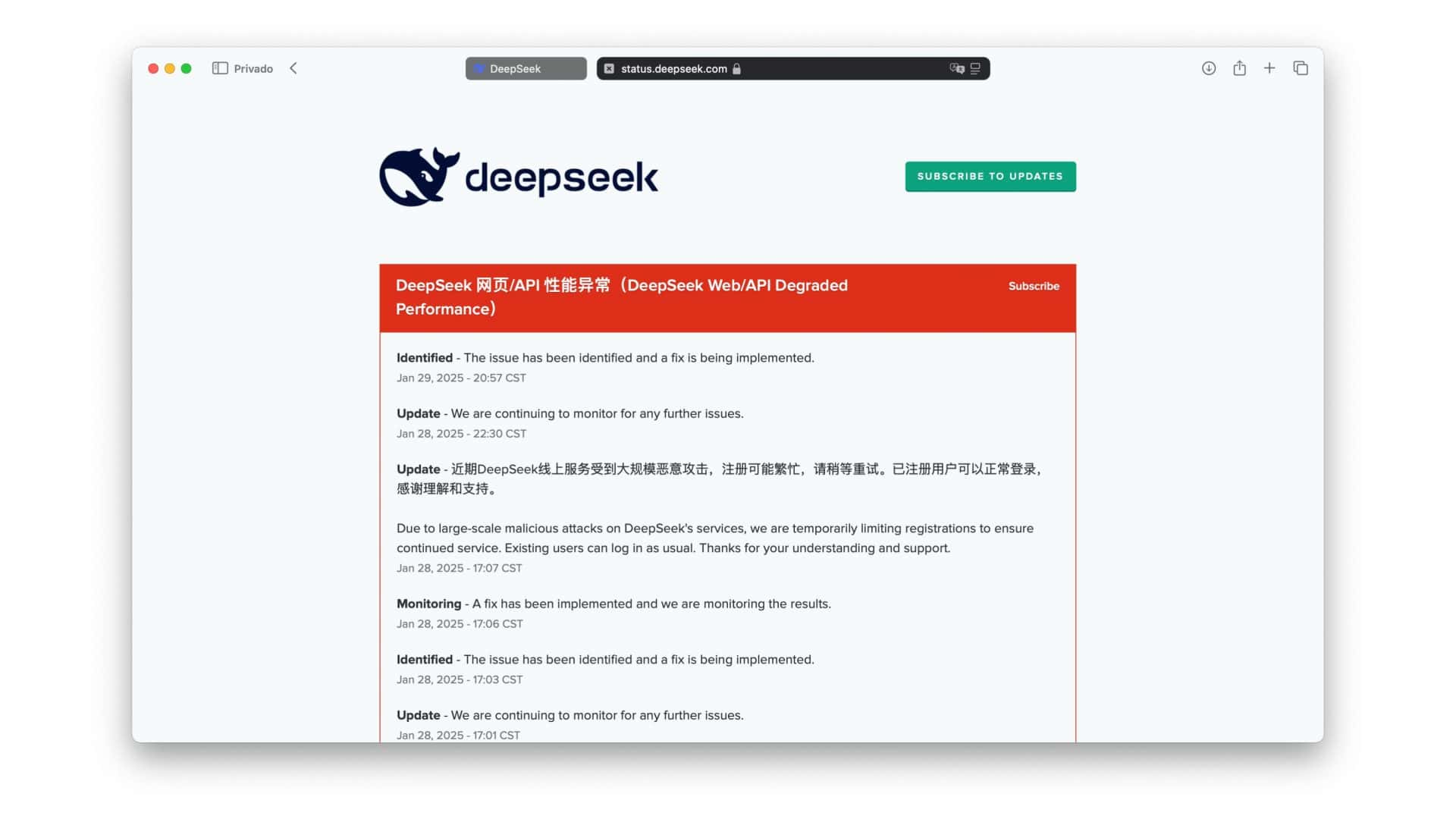 DeepSeek fora do ar? Plataforma engasga com número alto de usuários